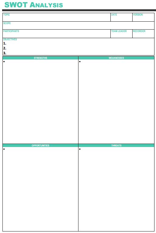 Form – SWOT Analysis – TZENG Management LLC